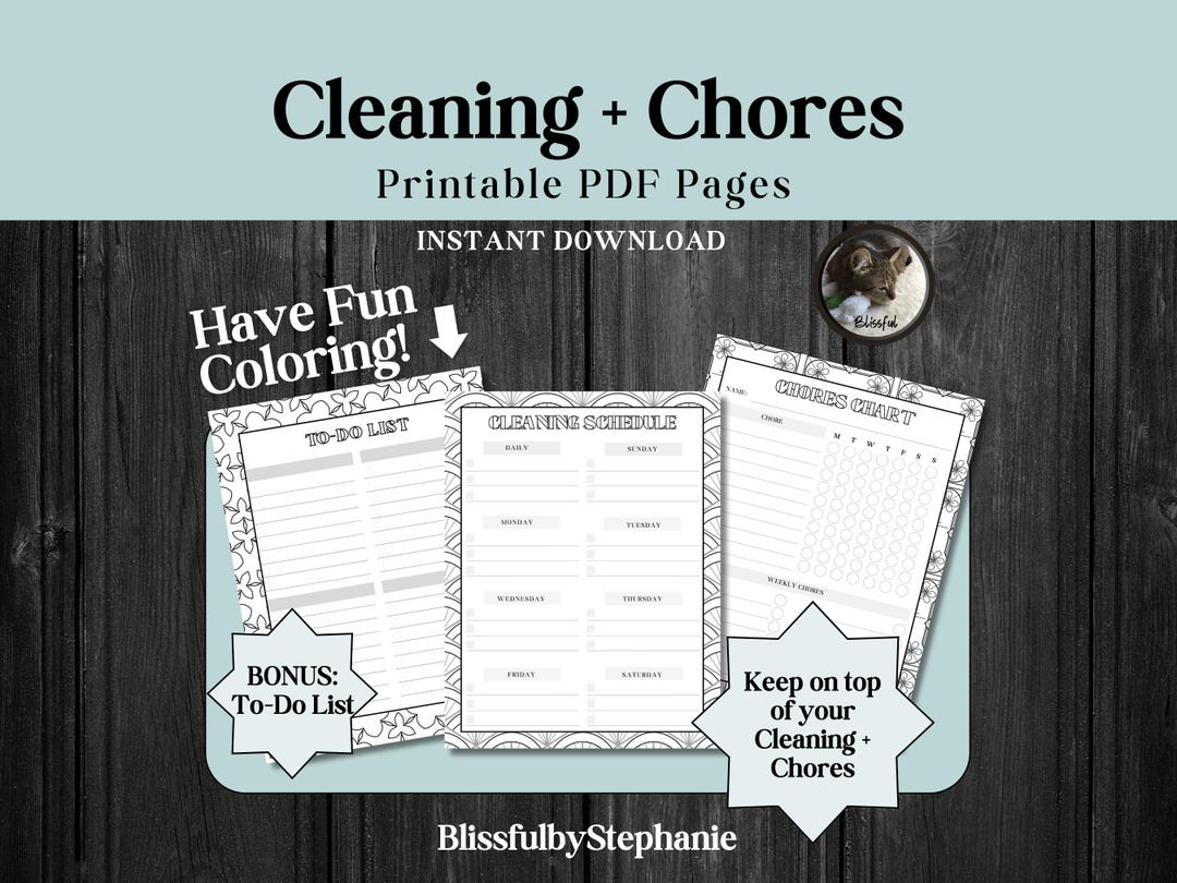 Printable Color-in Cleaning Schedule Chores Chart, Digital Download ...