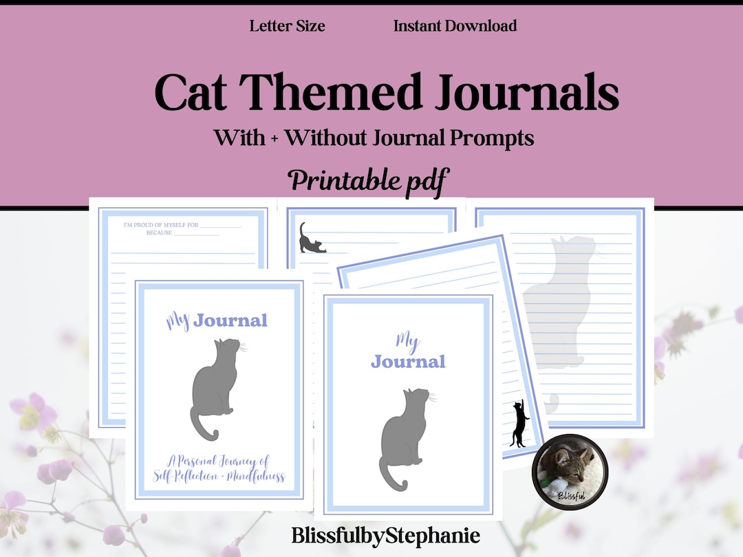 Journal Bundle, Cat Themed Printable Blank Journal and Journal With ...
