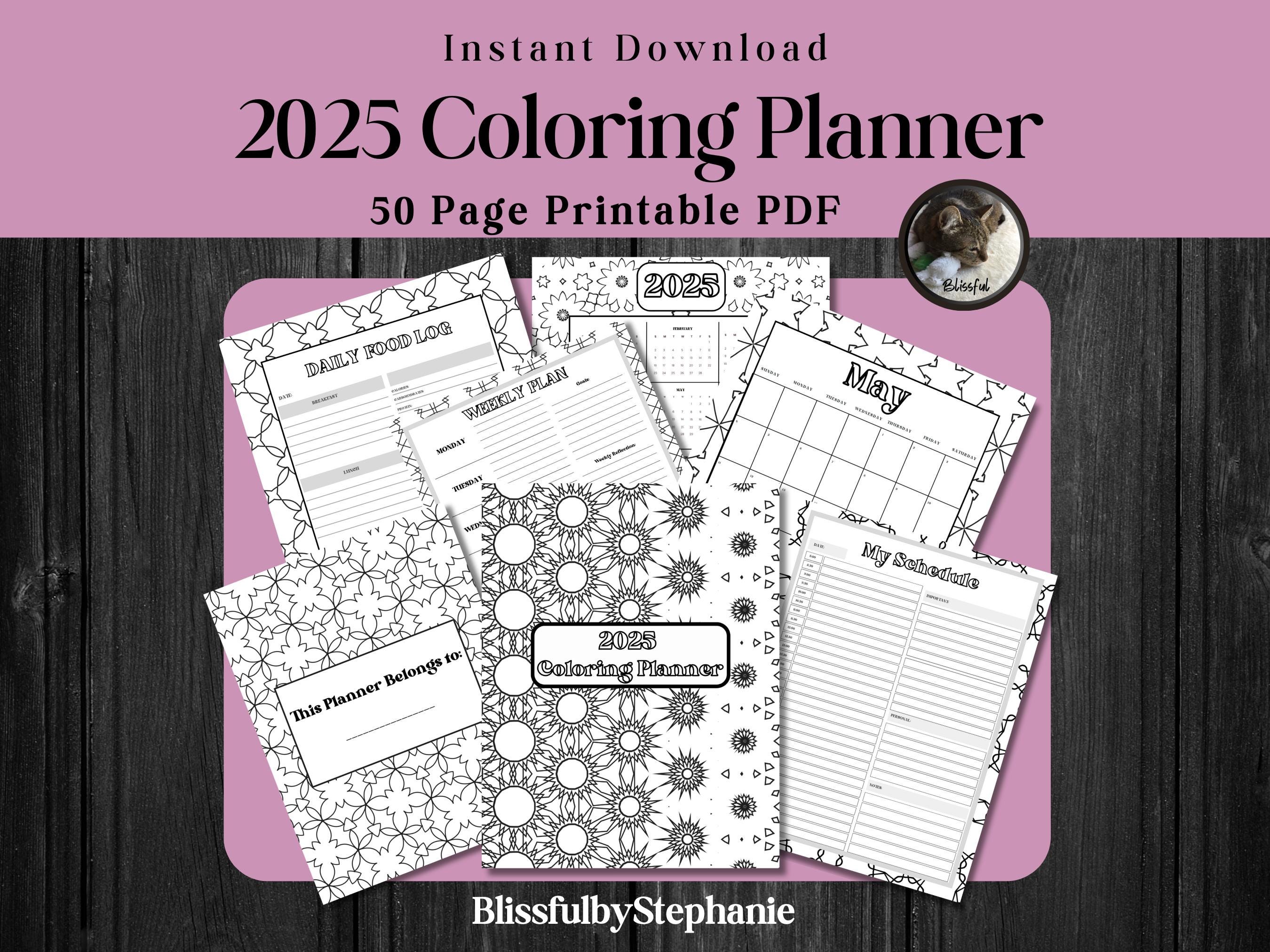 2025 Coloring Book Planner, Printable Calendar, Monthly, Daily Plan ...