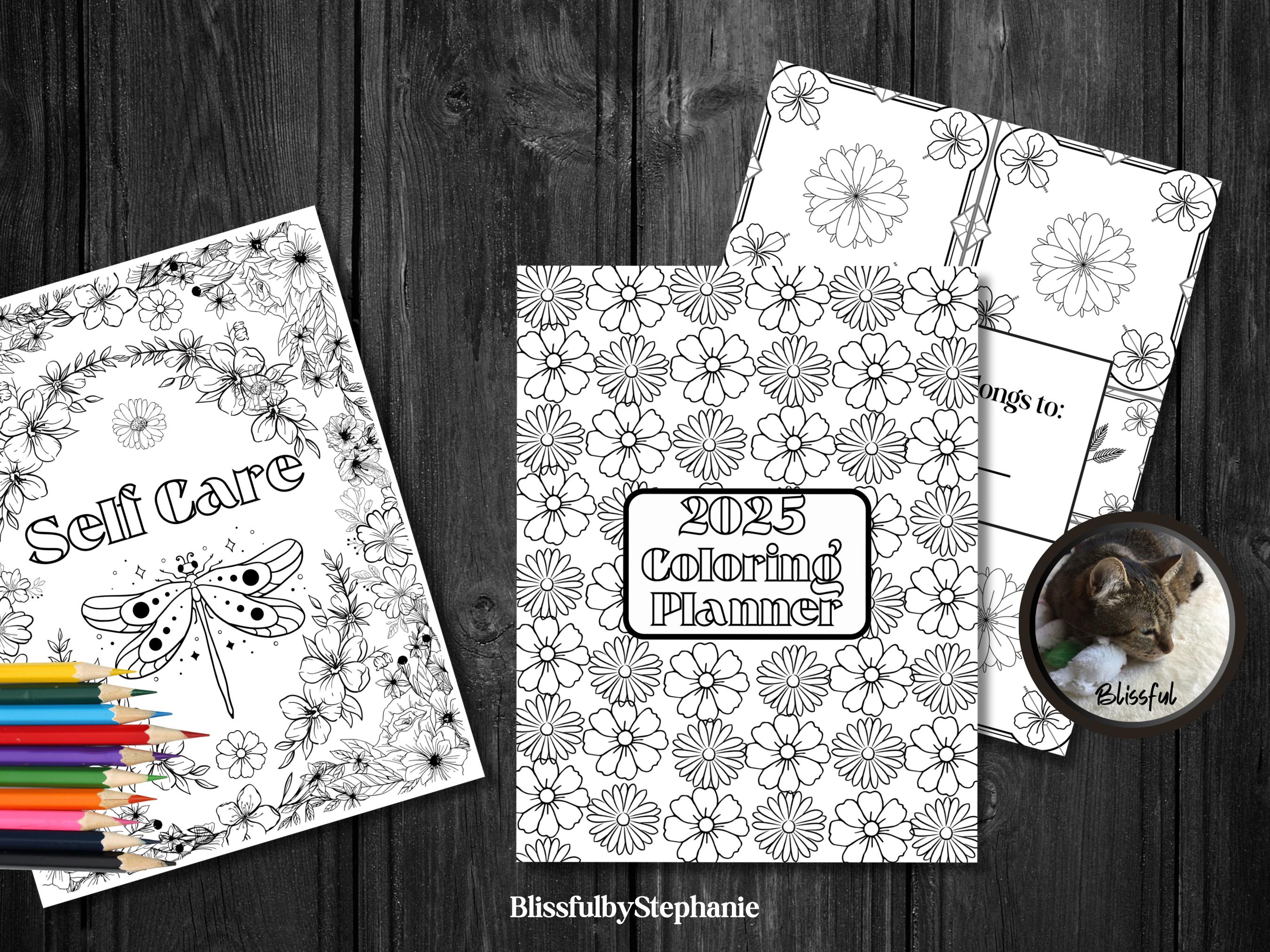 2025 Flowers Printable Planner With Color-in Pages, Calendar, Daily ...