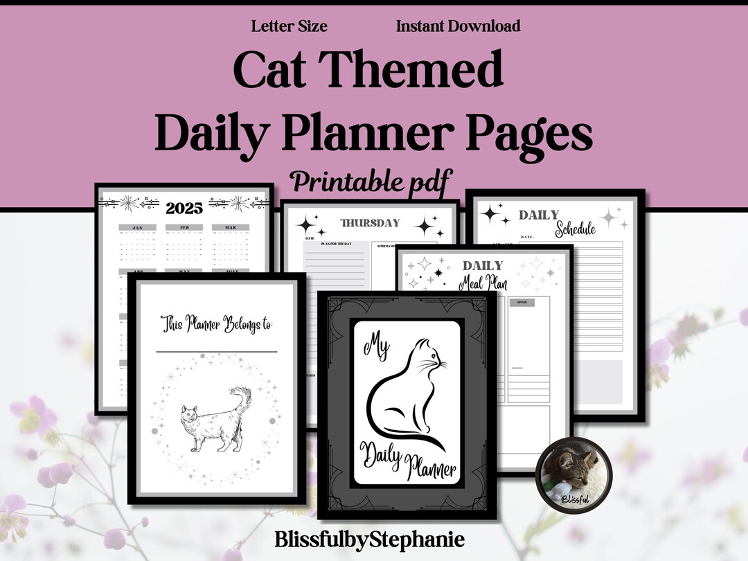 Daily Planner Pages, Cat Themed, Daily Plan, Meal Plan, Food Log ...