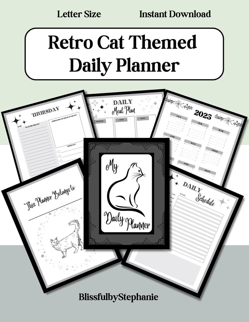 Daily Planner Pages, Cat Themed, Daily Plan, Meal Plan, Food Log ...