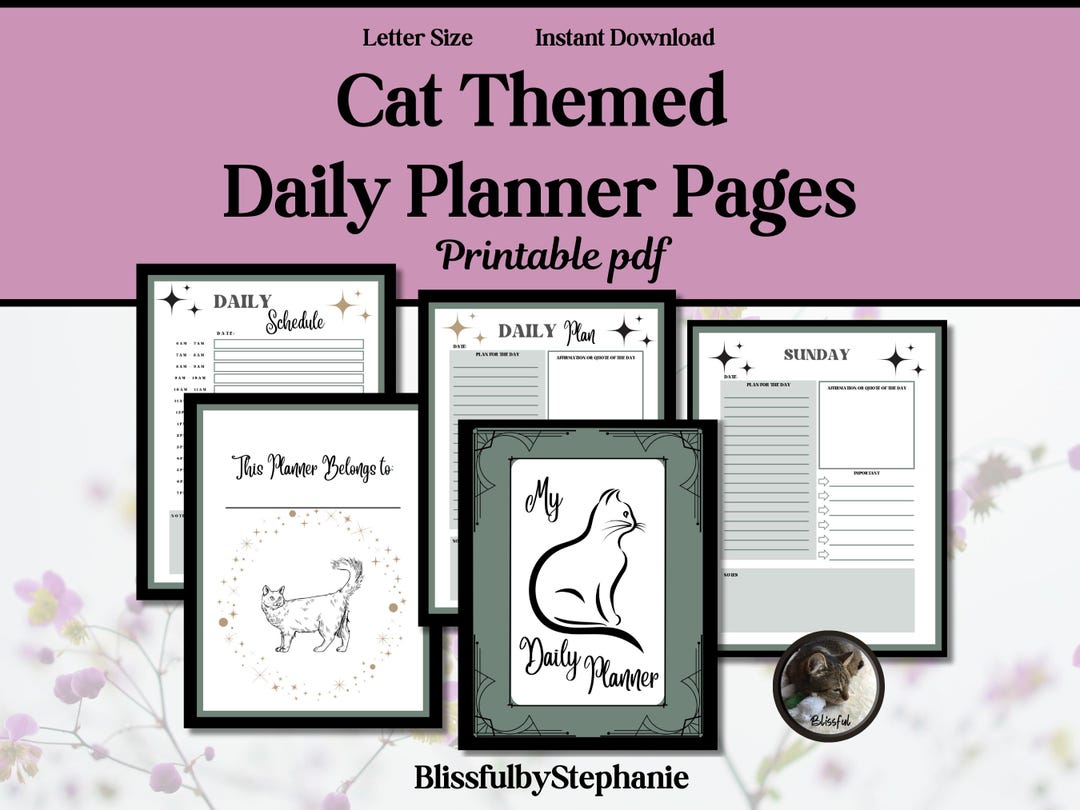 Daily Planner Pages, Cat Themed Printable Planner, Daily Plan, Meal ...