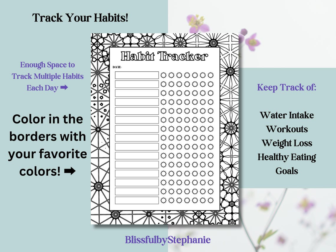 Habit Tracker, Printable Color-in, Digital Download, Adult Coloring ...