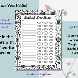 Habit Tracker, Printable Color-in, Digital Download, Adult Coloring ...