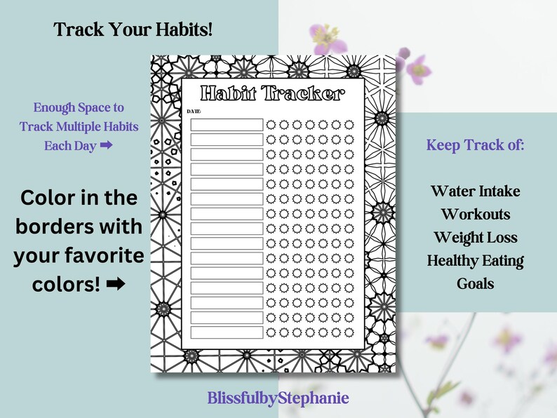 Habit Tracker, Printable Color-in, Digital Download, Adult Coloring ...