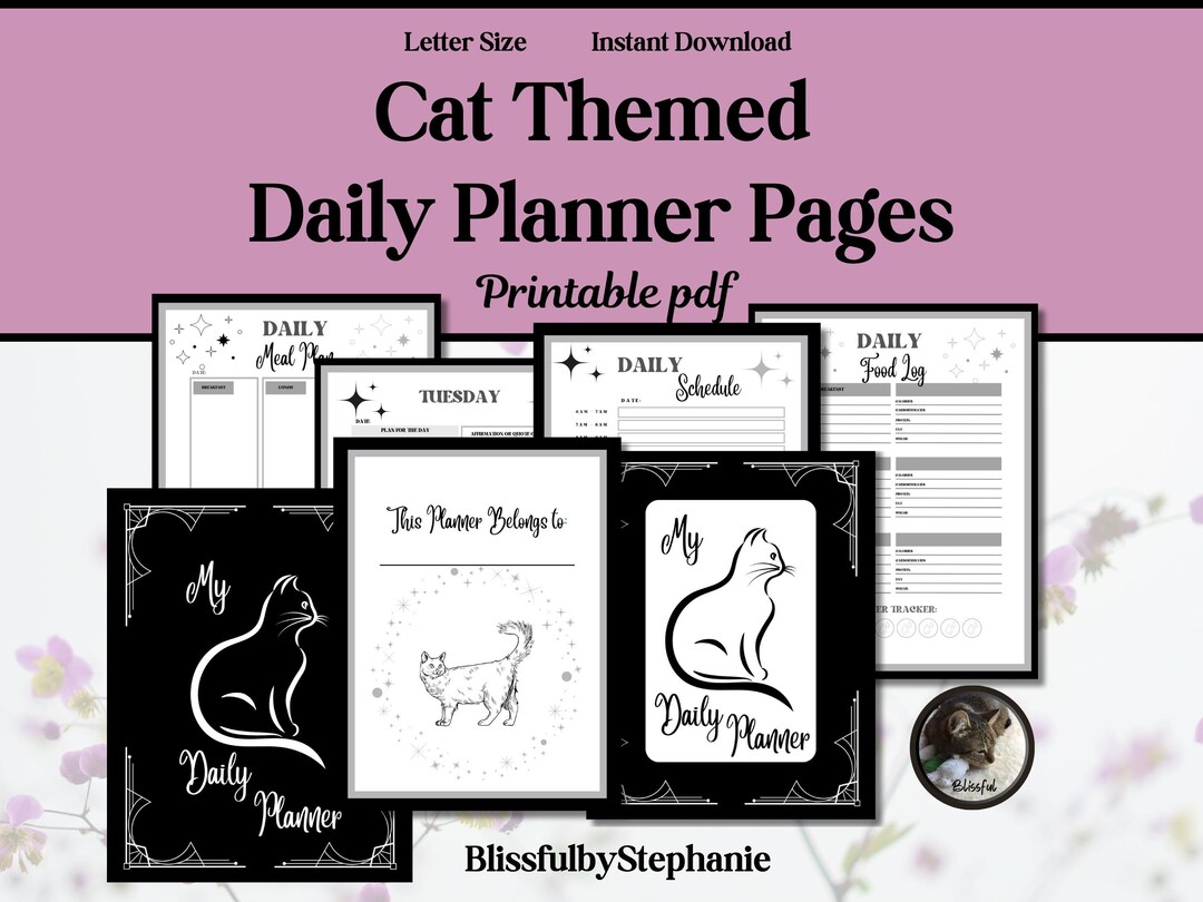 Daily Planner Pages, Cat Themed Printable Planner, Daily Plan, Meal ...