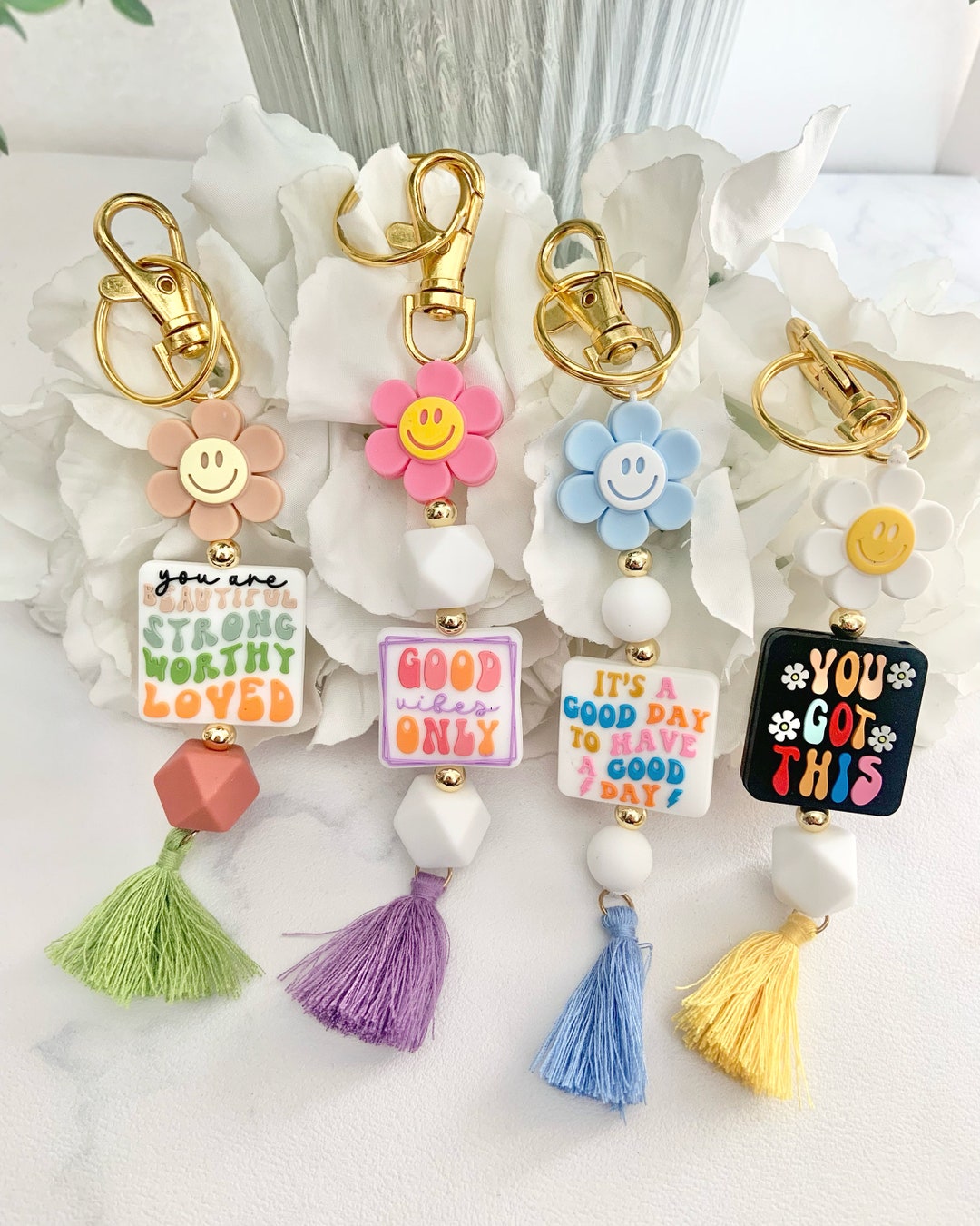 Positivity Keychains | Focal Bead Keychains - Etsy