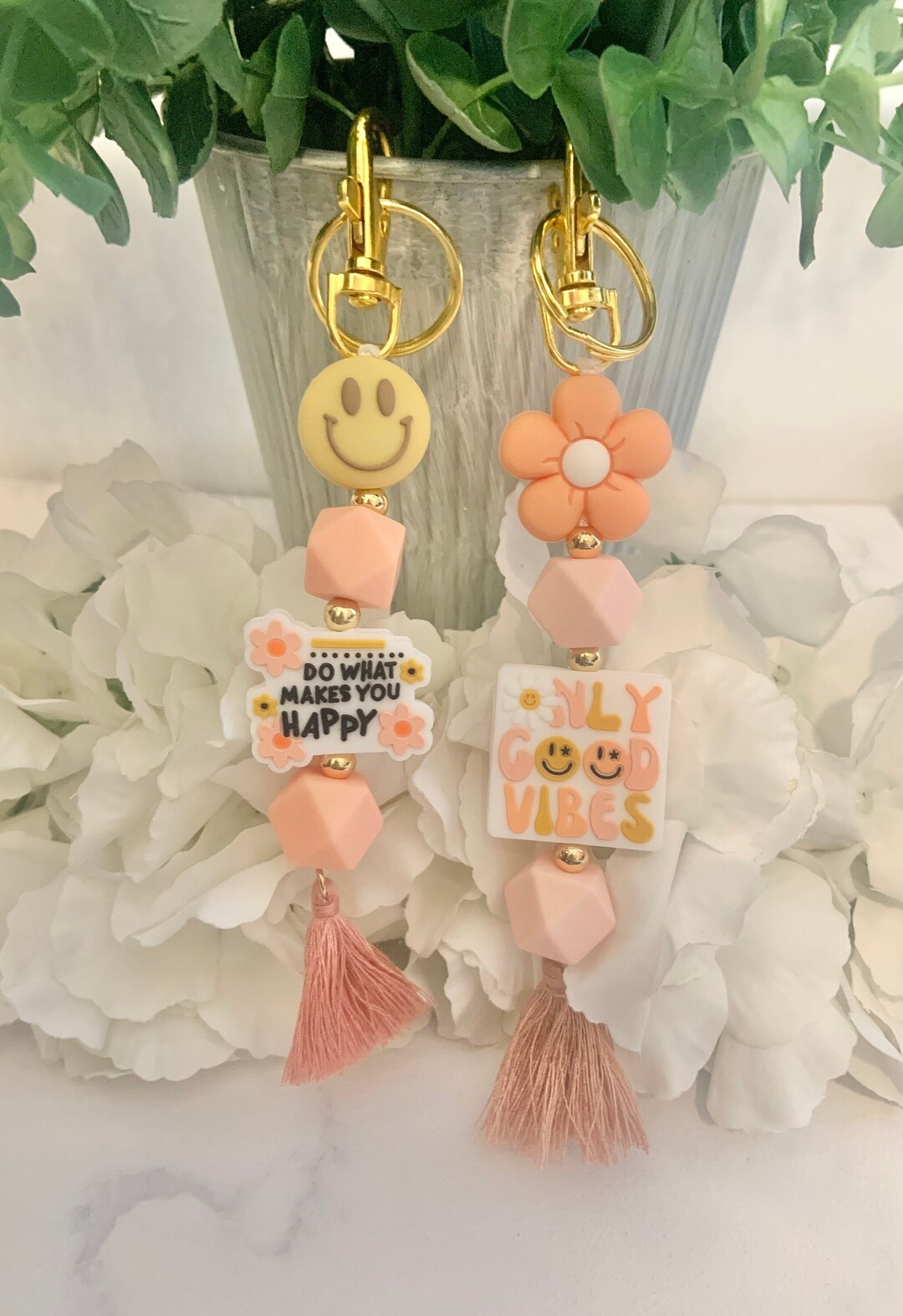 Happy Keychains | Focal Bead Keychains - Etsy