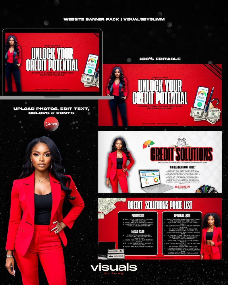 Credit Repair Website Banner Templates: DIY Glam Canva Banners (digital ...