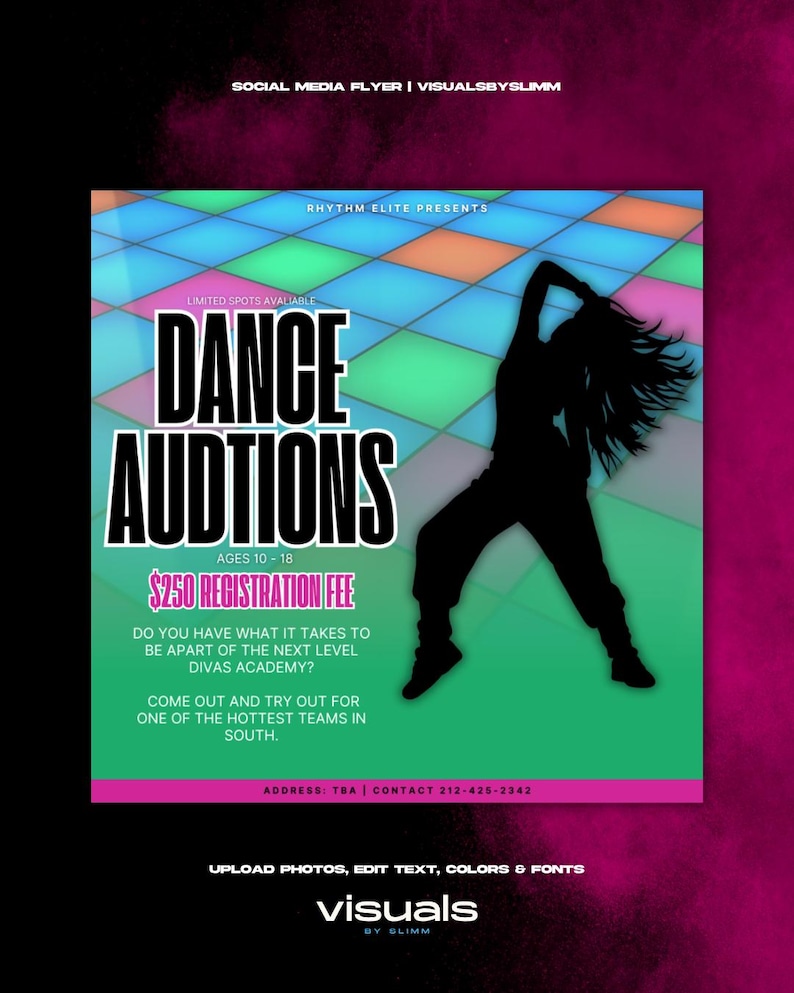 Editable Dance Audition Flyer Template | Canva Design | Dance Team ...