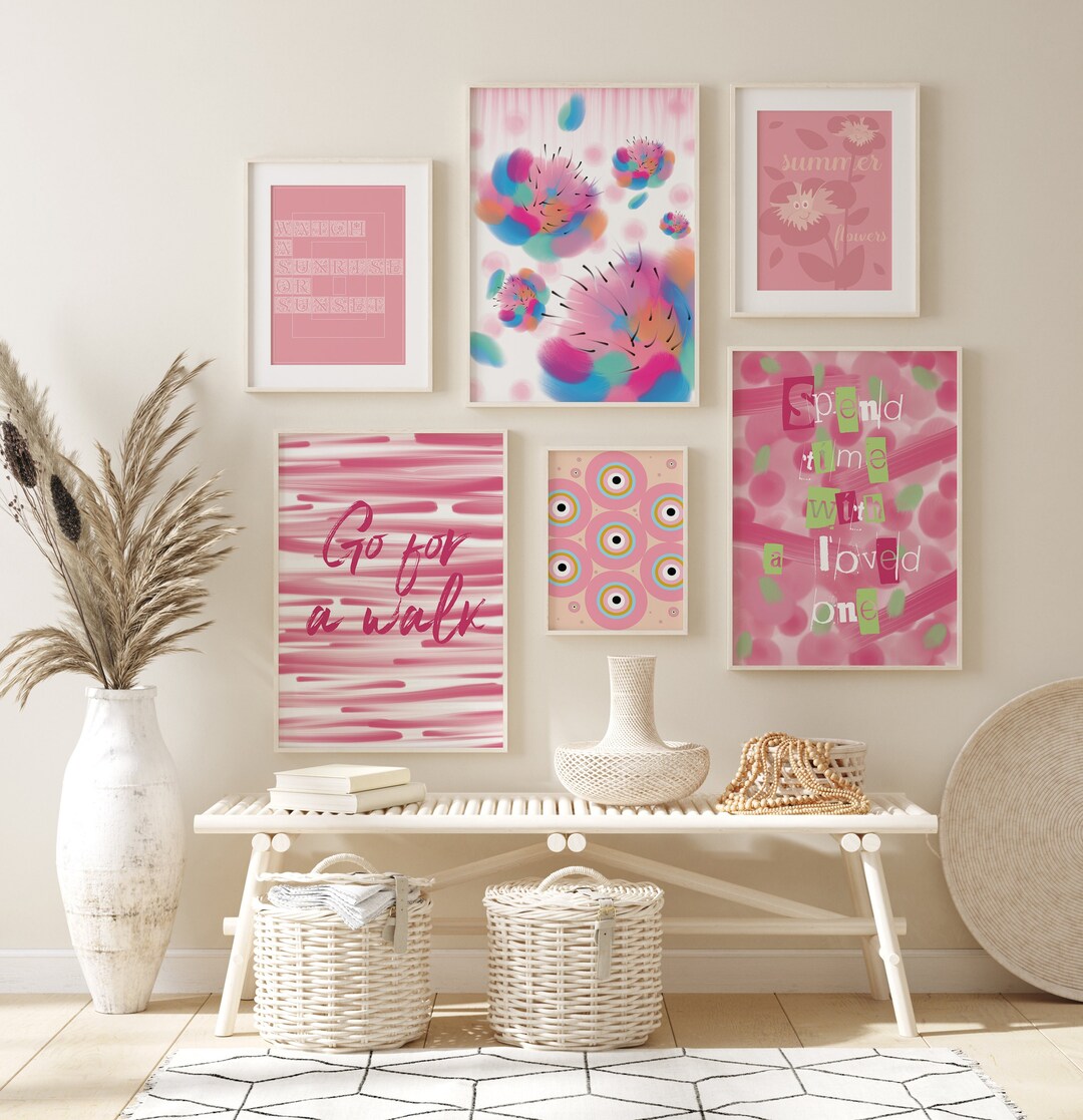 Pink Preppy Wall Art Gallery Wall Set of 6 Prints Funky Wall - Etsy