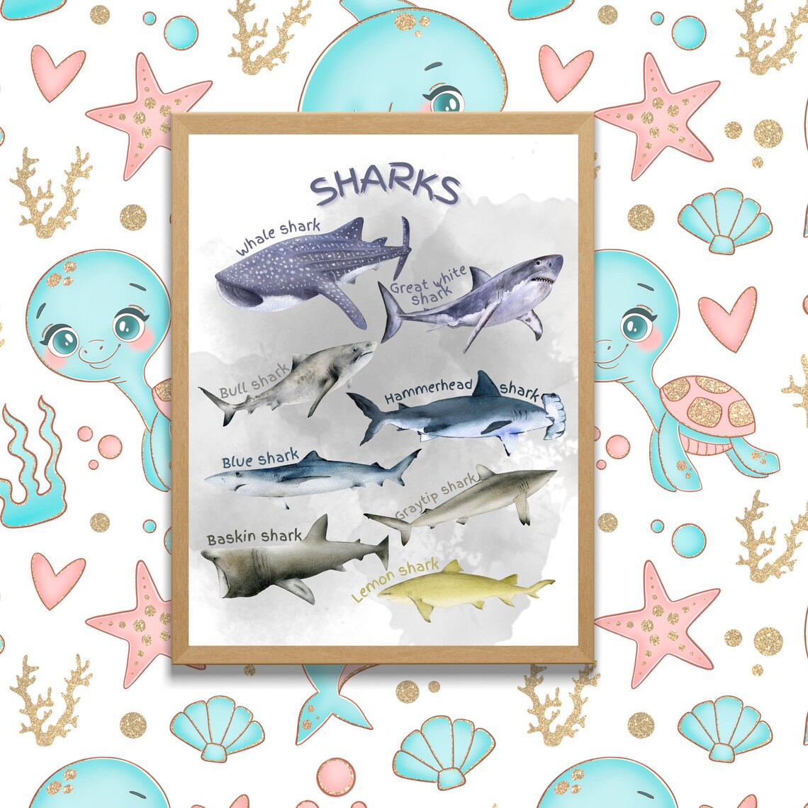 Shark Educational Poster Shark Chart Ocean Animals Poster - Etsy