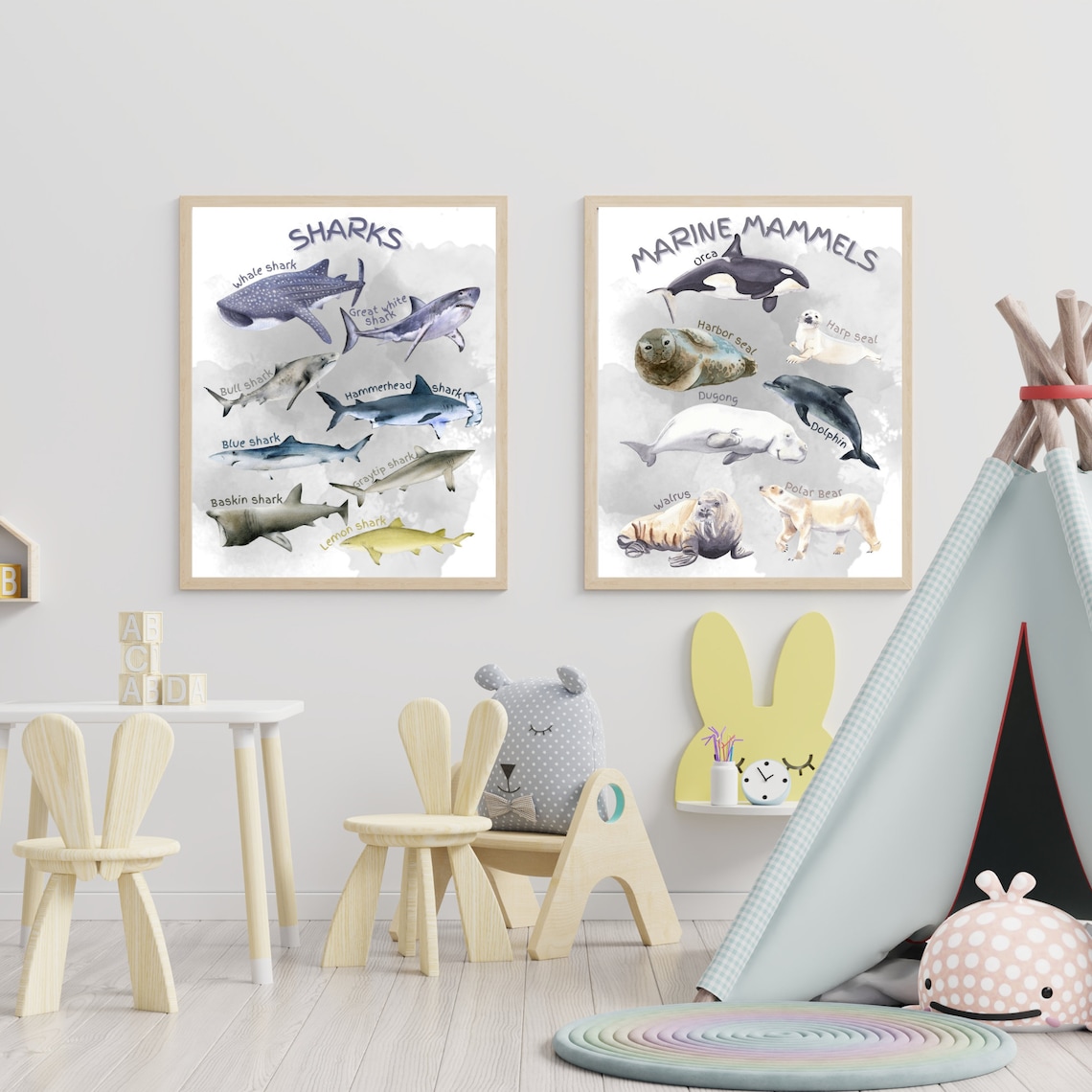 Shark Educational Poster, Shark Chart, Ocean Animals Poster, Playroom ...