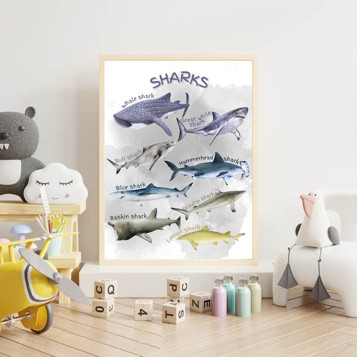 Shark Educational Poster, Shark Chart, Ocean Animals Poster, Playroom ...