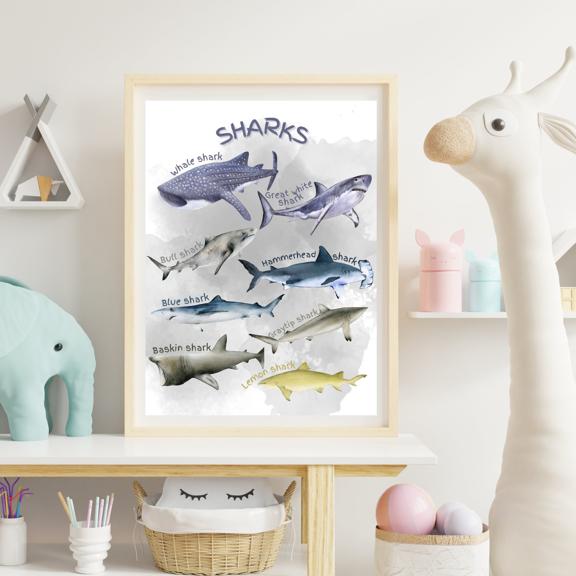 Shark Educational Poster, Shark Chart, Ocean Animals Poster, Playroom ...