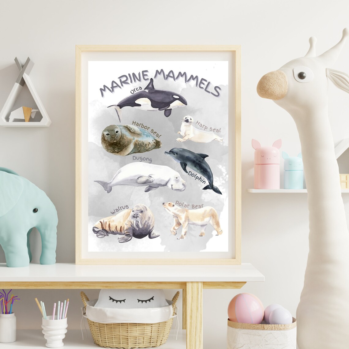 Marine Mammals Educational Poster, Ocean Animals Poster, Playroom Wall ...