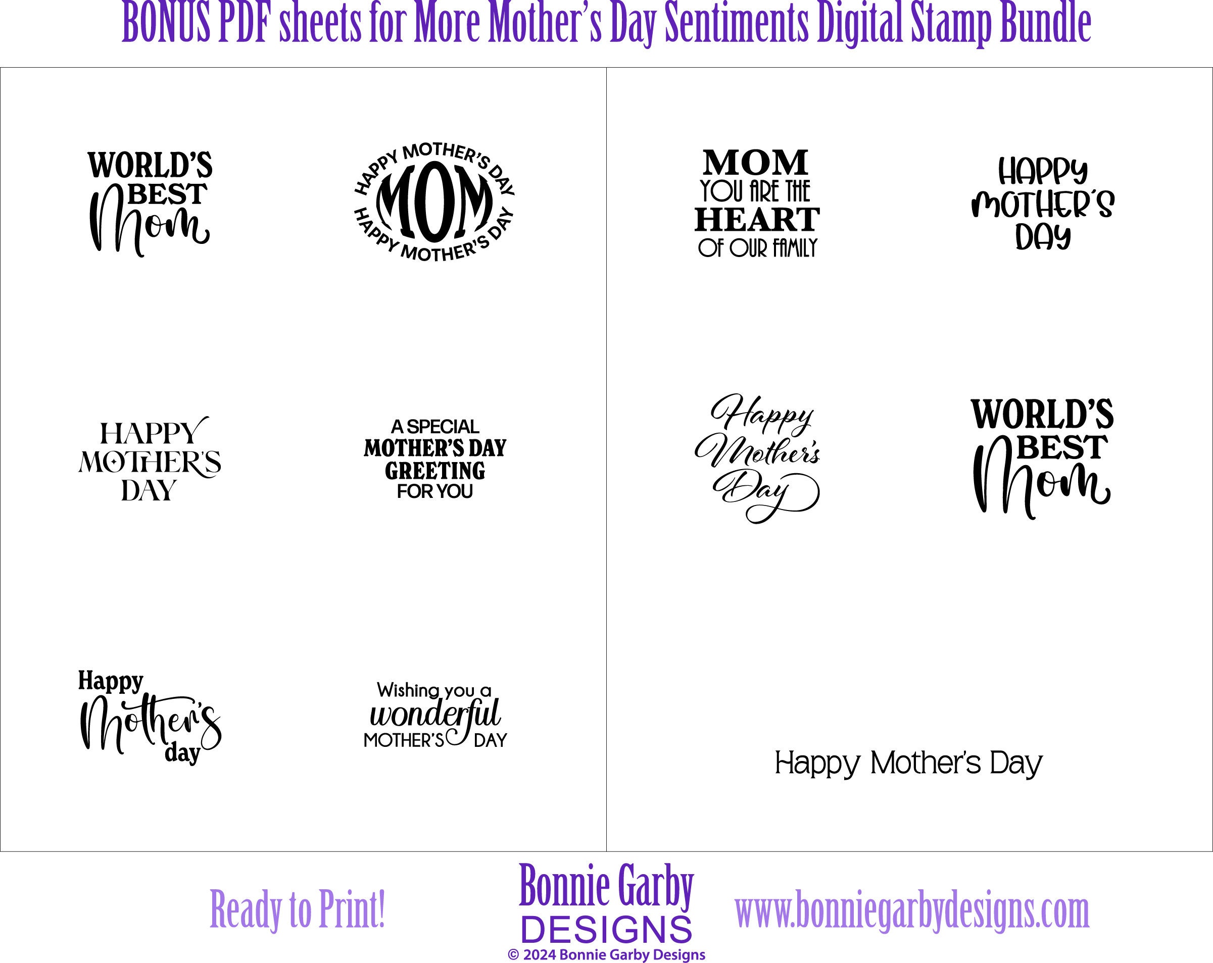 More Happy Mother's Day Sentiments Digital Stamp Bundle, Clip Art, Word ...