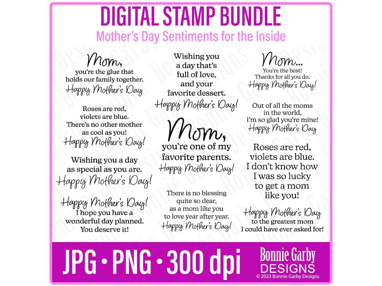 Happy Mother's Day Sentiments 'for the Inside' Digital Stamp Bundle ...