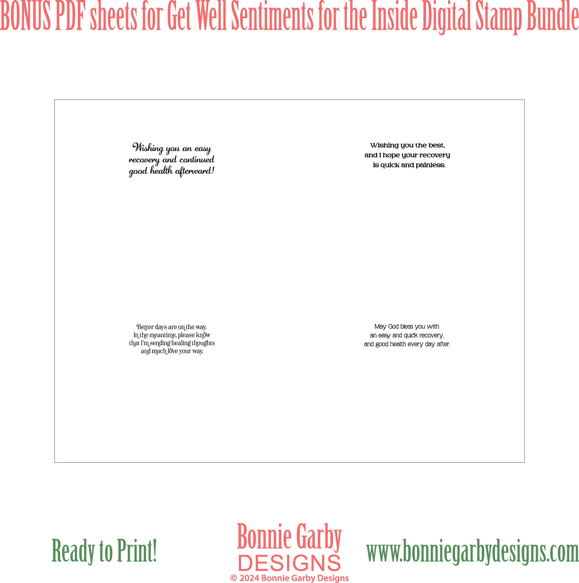 Get Well Sentiments 'for the Inside' Digital Stamp Bundle, Word Art ...