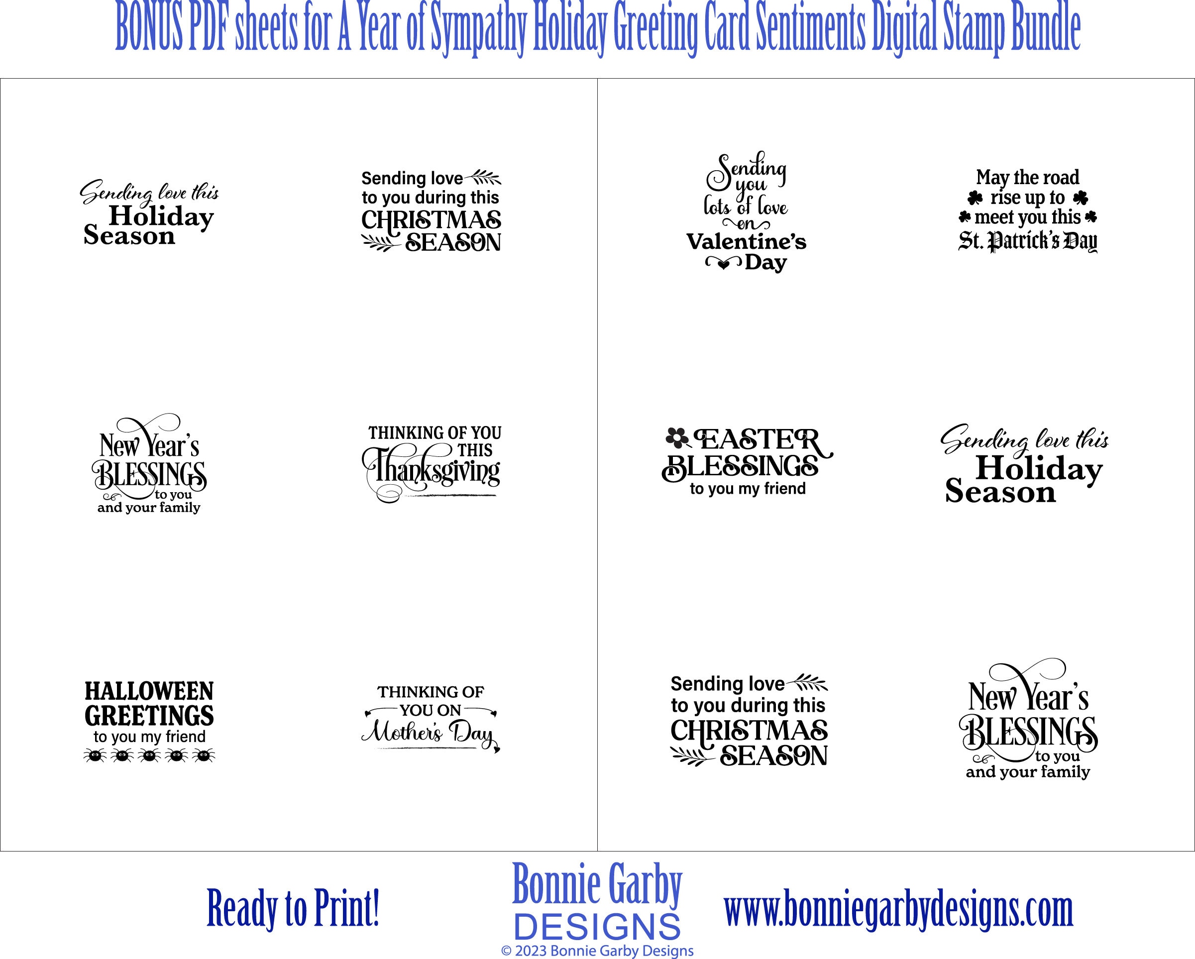 A Year of Sympathy Greeting Card Sentiments Digital Stamp Bundle ...