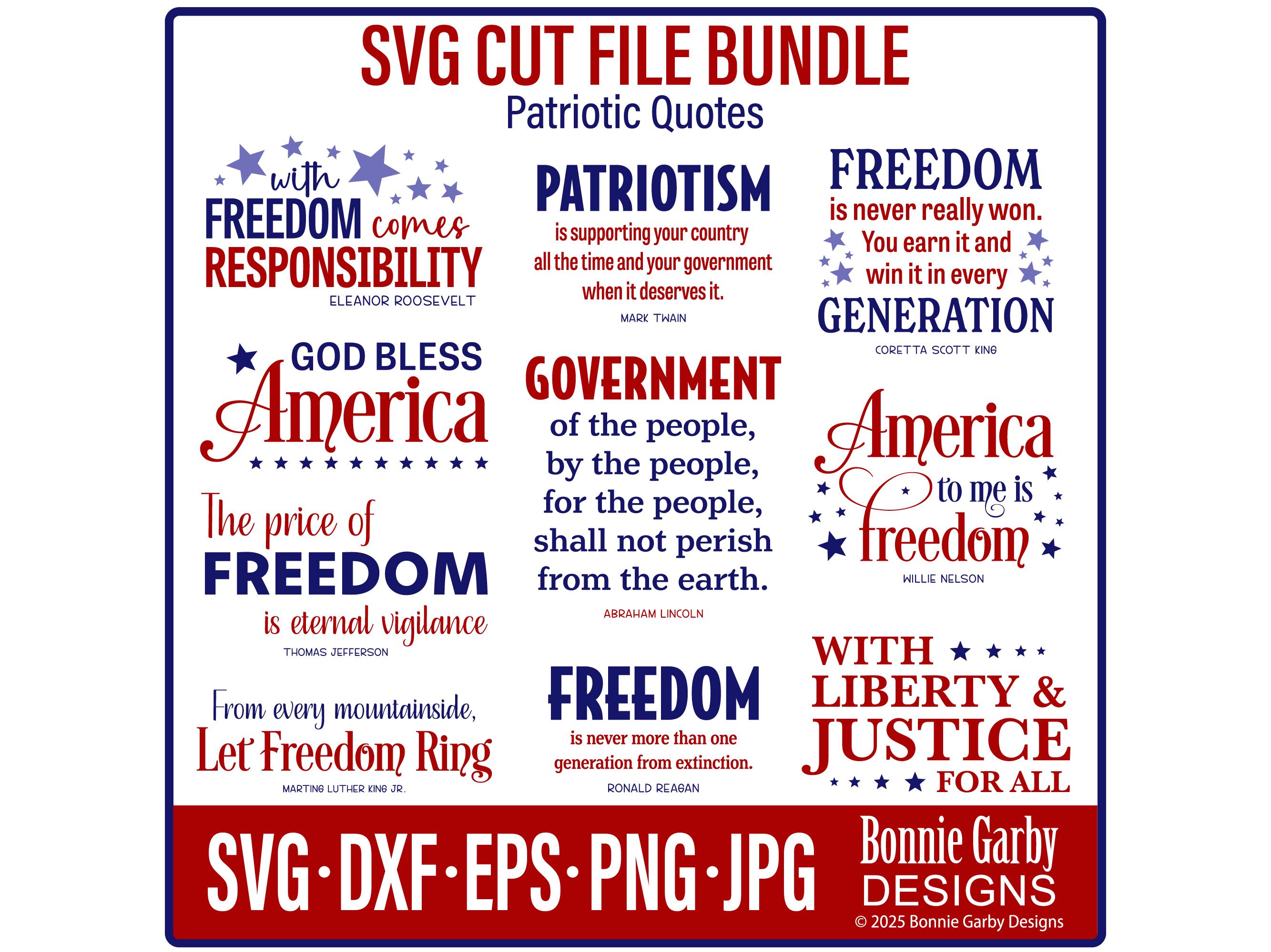 Patriotic Quotes SVG Cut File Bundle, Full Color Digital Stamp, Cricut ...