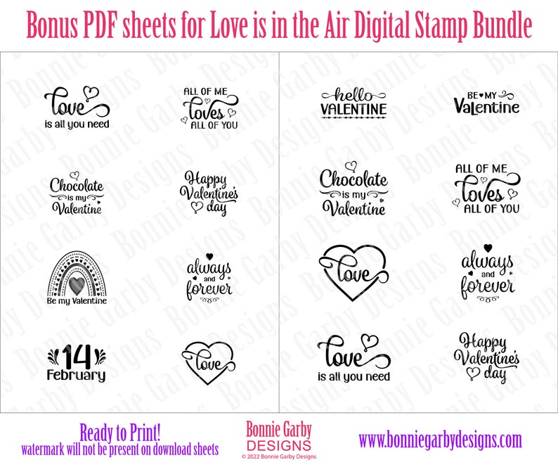 Love is in the Air Valentine Digital Stamp Bundle, Clip Art, Word Art ...