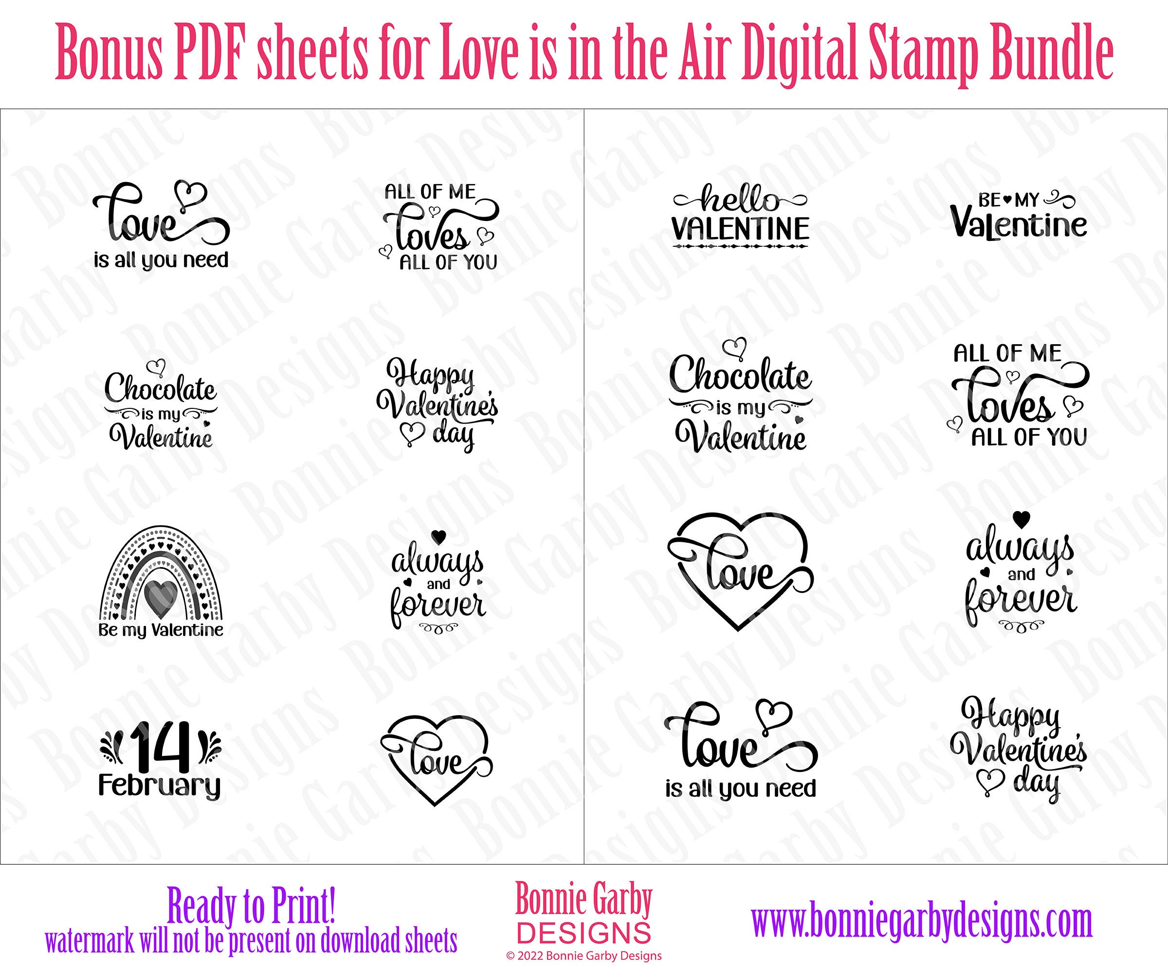 Love is in the Air Valentine Digital Stamp Bundle, Clip Art, Word Art ...