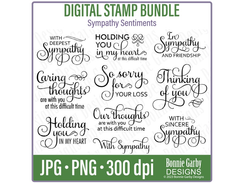 Sympathy Digital Stamp Bundle, Word Art Quotes, Clip Art, Quotes for ...