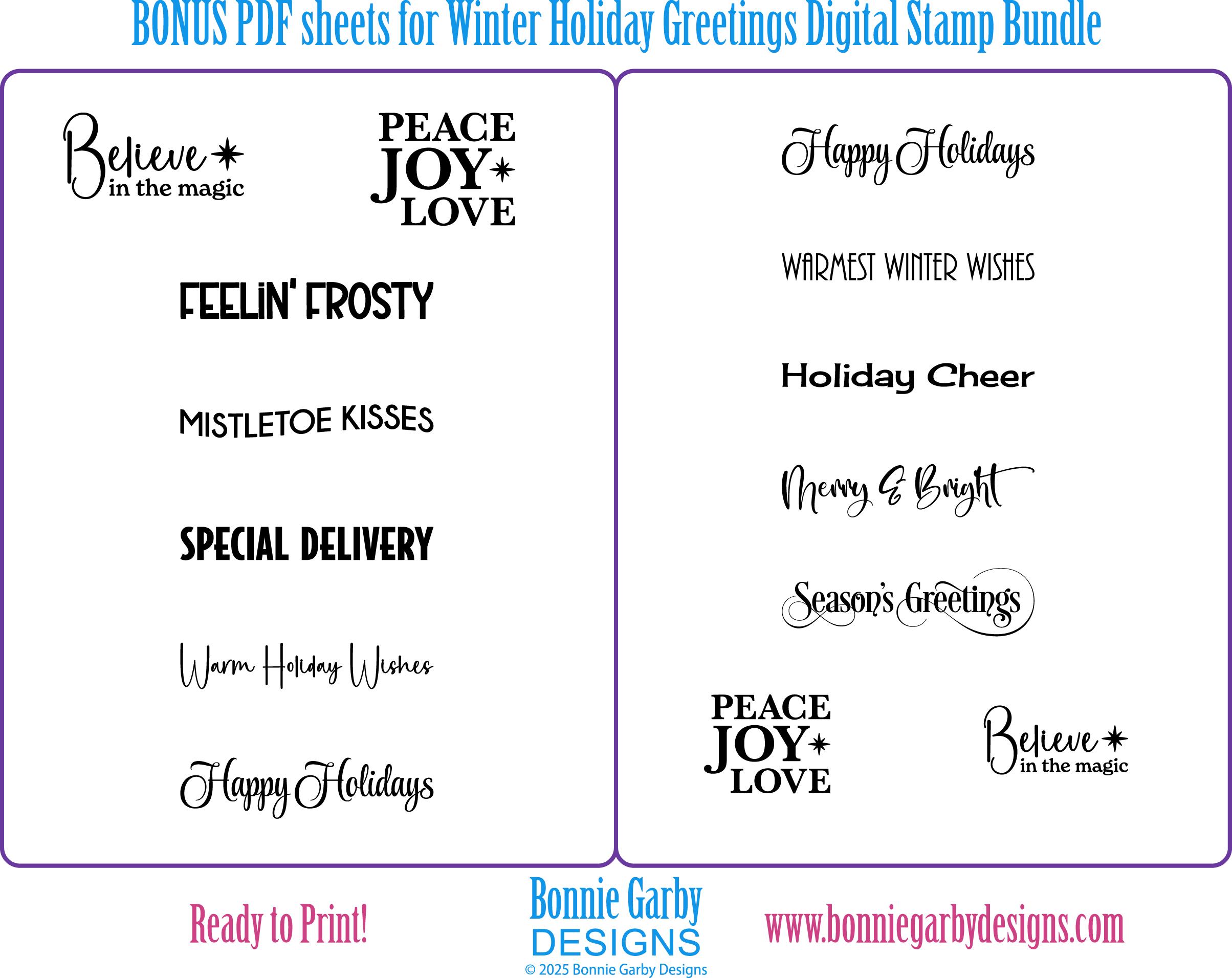Winter Holiday Greetings Digital Stamp Bundle | Winter Sentiments for ...