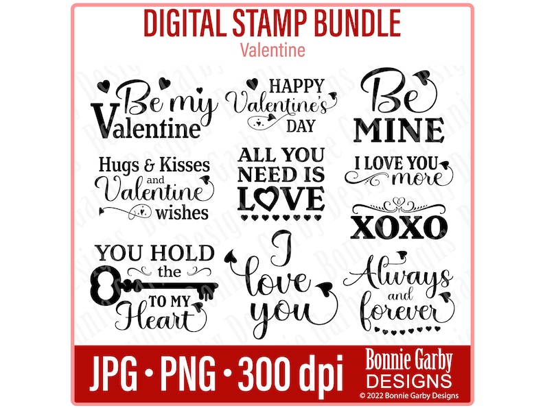 Valentine Digital Stamp Bundle, Word Art Quotes, Clip Art, Word Art ...
