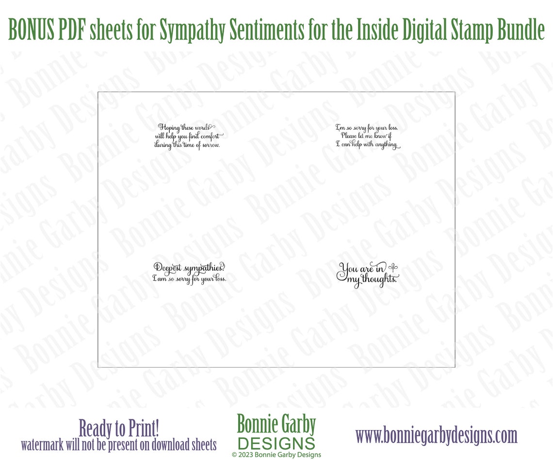 Sympathy Card Sentiments 'for the Inside' Digital - Etsy