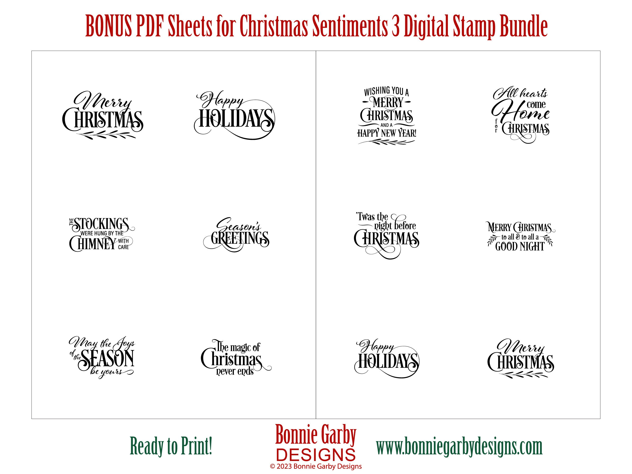 Christmas Sentiments 3 Digital Stamp Bundle, Clip Art, Word Art Quotes ...