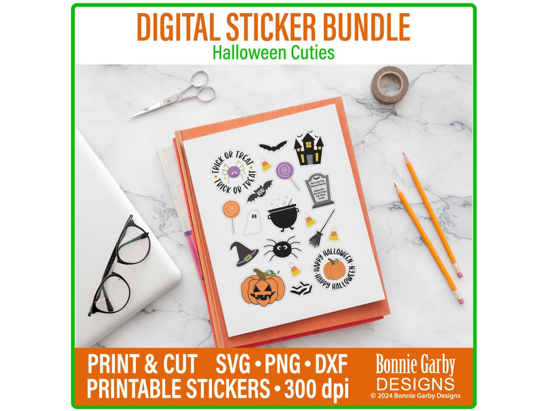 Halloween Cuties Print and Cut Sticker Bundle, Halloween Clip Art ...