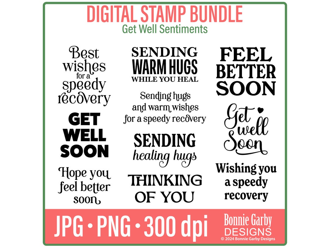 Get Well Digital Stamp Bundle, Word Art Quotes, Clip Art, Quotes for ...