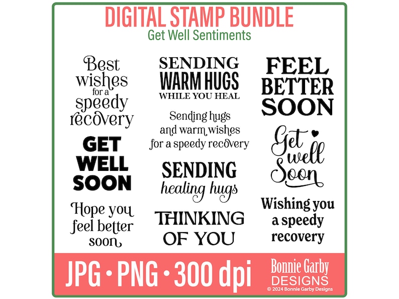 Get Well Digital Stamp Bundle, Word Art Quotes, Clip Art, Quotes for ...