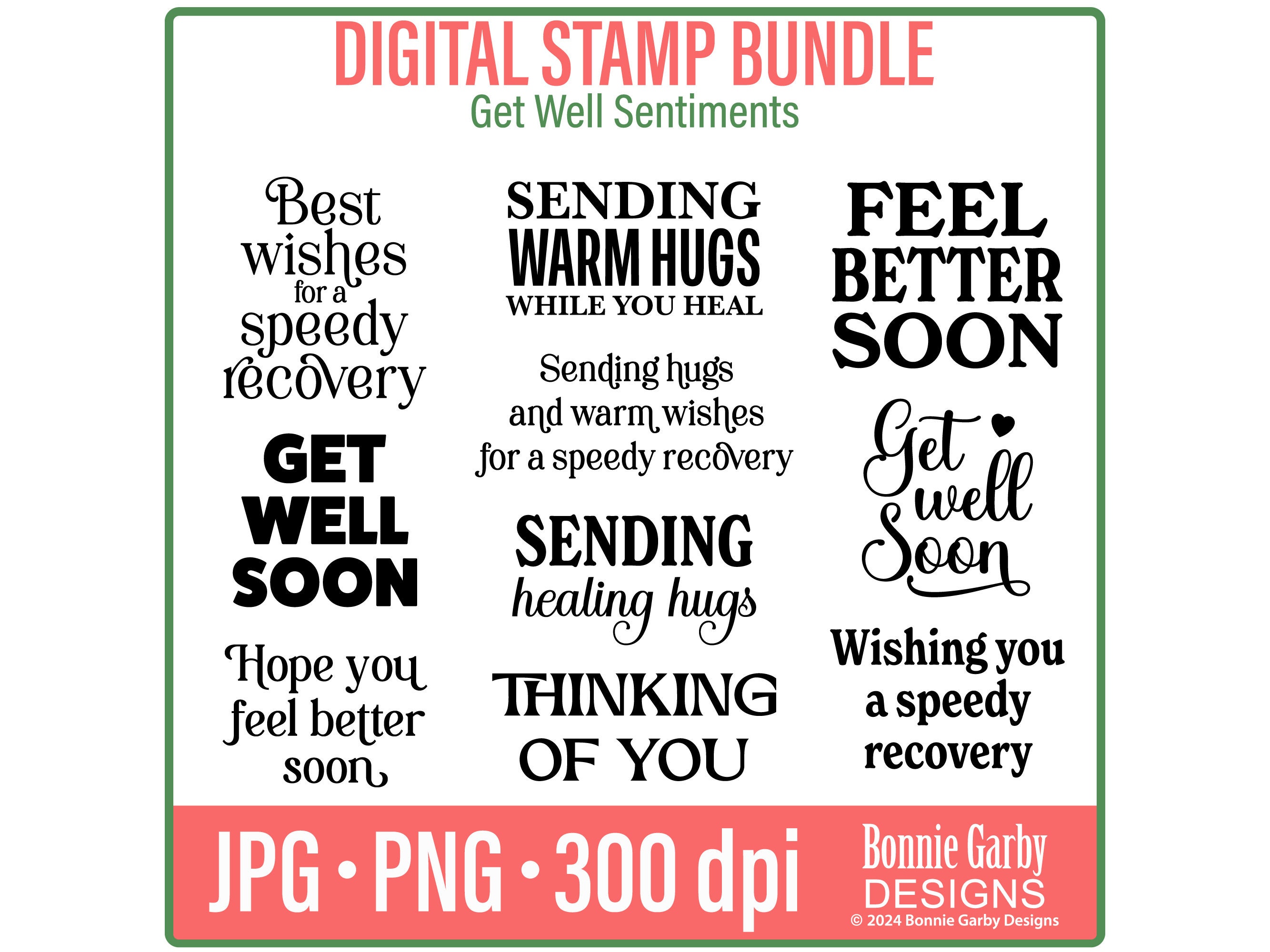 Get Well Digital Stamp Bundle, Word Art Quotes, Clip Art, Quotes for ...