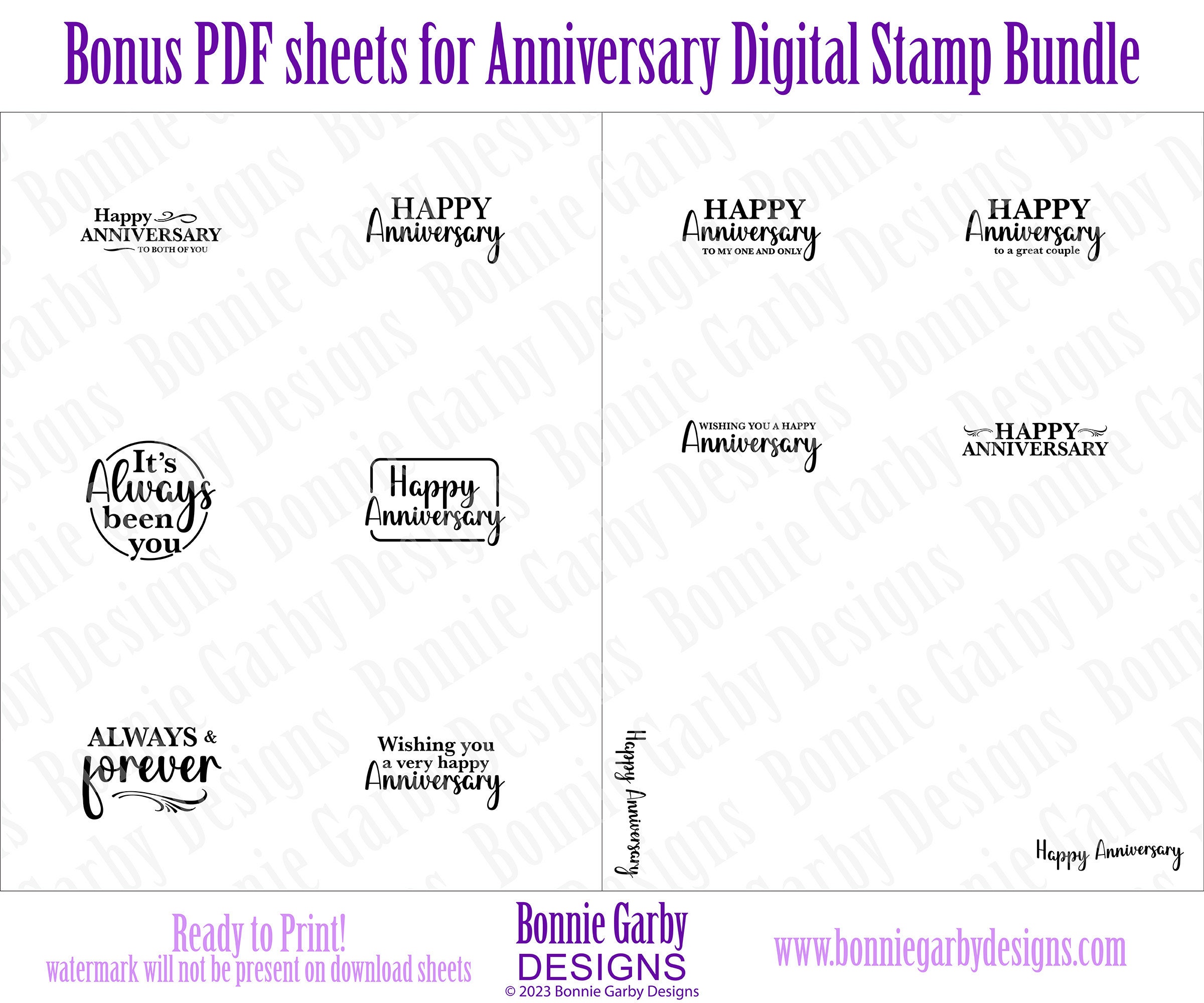 Happy Anniversary Digital Stamp Bundle, Clip Art, Word Art Quotes for ...