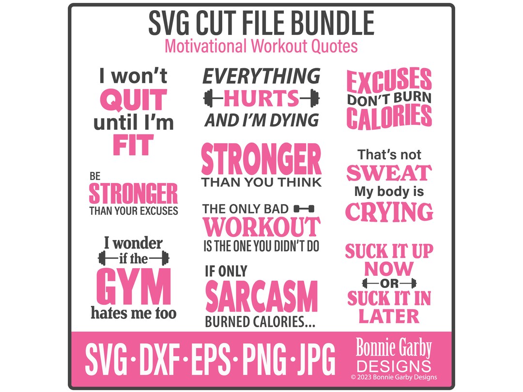 Workout Motivational SVG Cut File Bundle, Full Color Digital Stamp ...