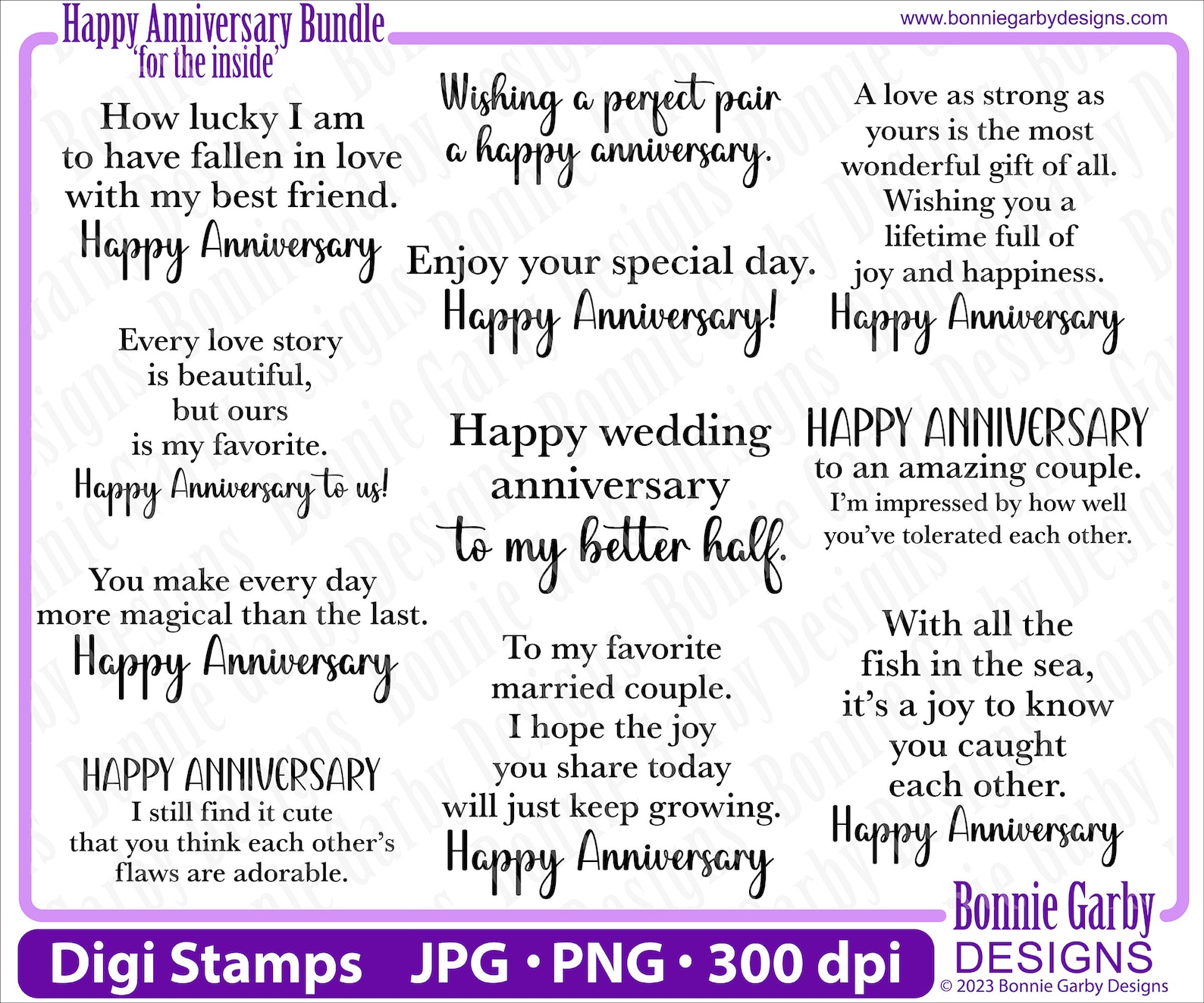 Happy Anniversary Sentiments 'for the Inside' Digital - Etsy