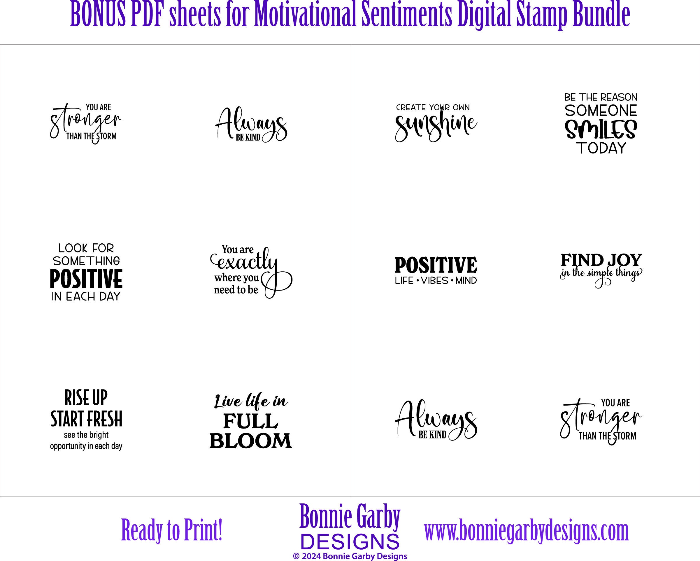 Motivational Sentiments Digital Stamp Bundle, Clip Art, Word Art Quotes ...