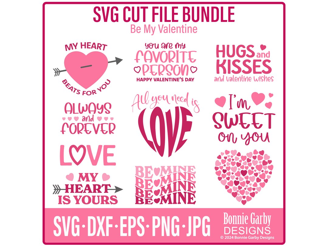 Be My Valentine SVG Cut File Bundle, Color Digital Stamp, Cricut ...