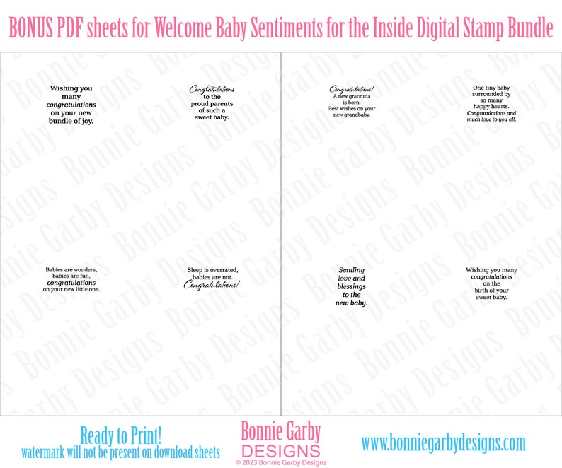 Welcome Baby Sentiments 'for the Inside' Digital Stamp Bundle, Clip Art ...