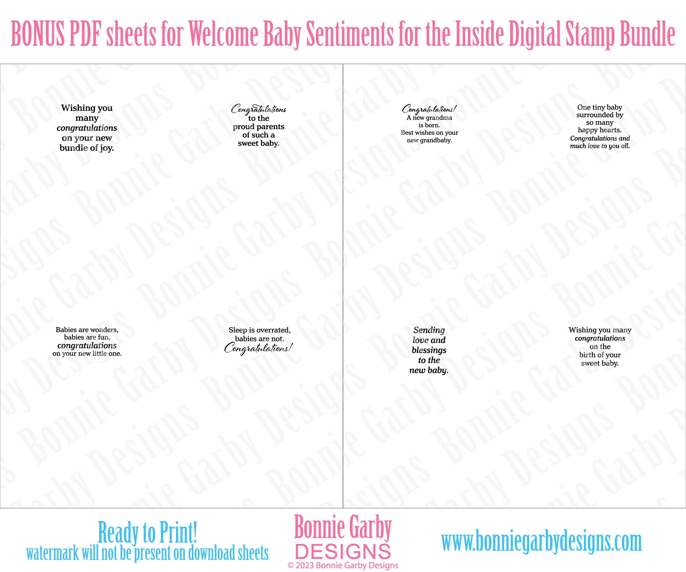 Welcome Baby Sentiments 'for the Inside' Digital Stamp Bundle, Clip Art ...