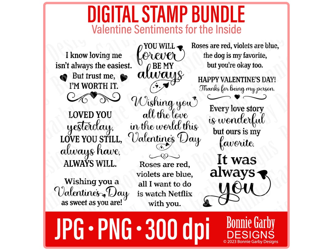 Valentine Love Sentiments 'for the Inside' Digital Stamp Bundle, Clip ...