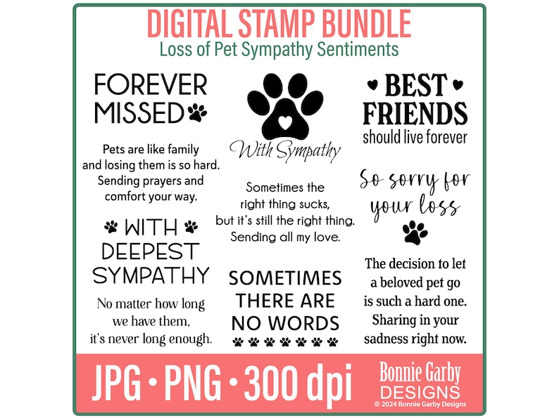 Loss of Pet Sympathy Digital Stamp Bundle, Word Art Quotes, Clip Art ...