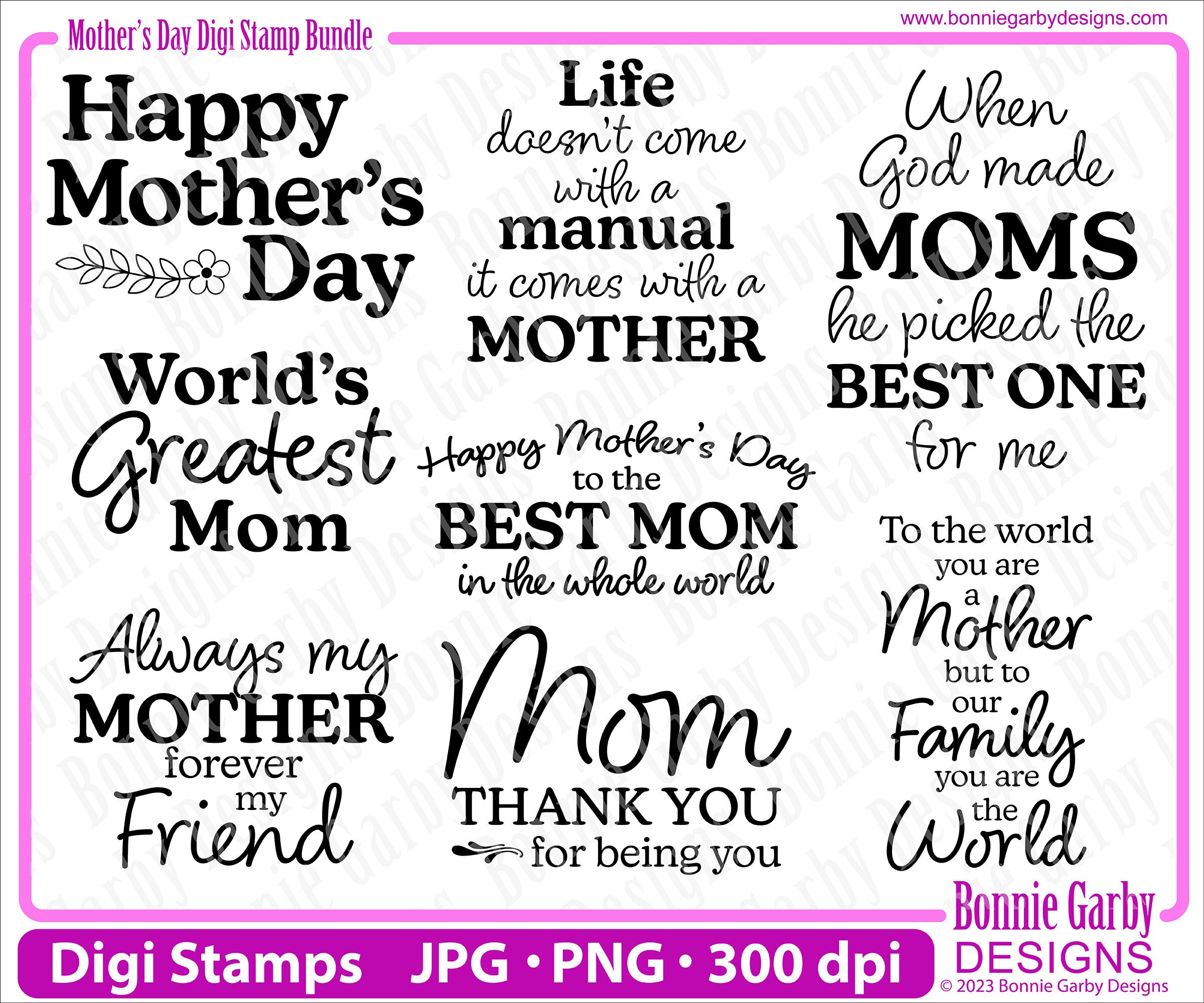 Happy Mother's Day Digital Stamp Bundle Clip Art Word - Etsy