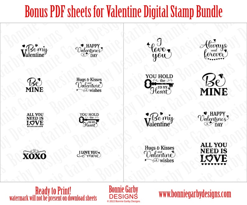Valentine Digital Stamp Bundle, Word Art Quotes, Clip Art, Word Art ...