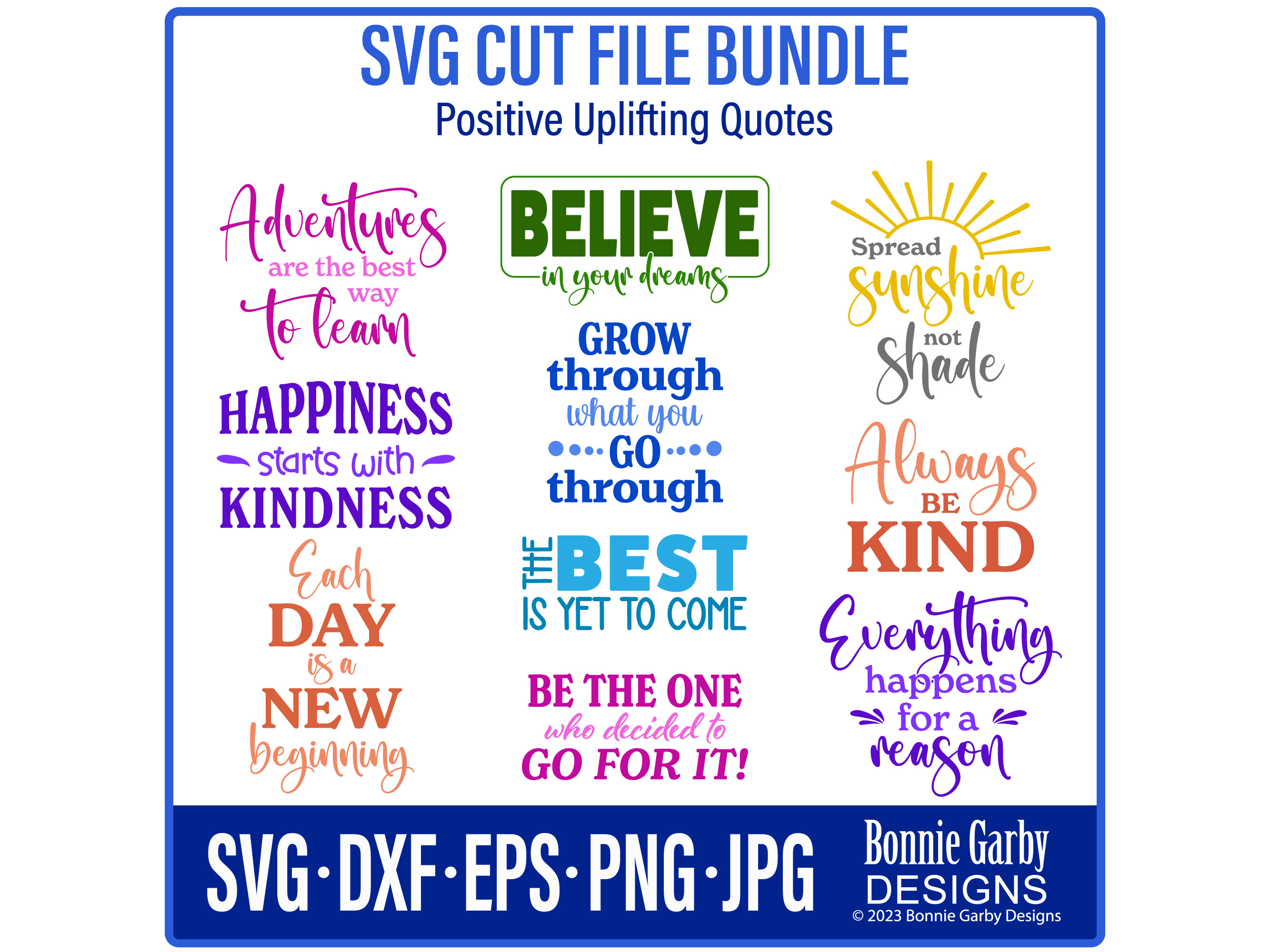 Positive Uplifting Quote SVG Cut File Bundle, Full Color Digital Stamp ...