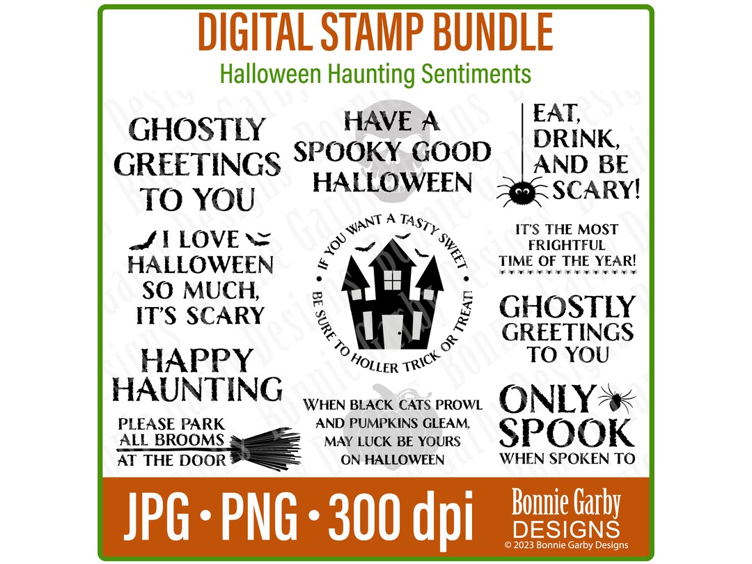 Halloween Haunting Digital Stamp Bundle, Word Art Quotes, Clip Art ...